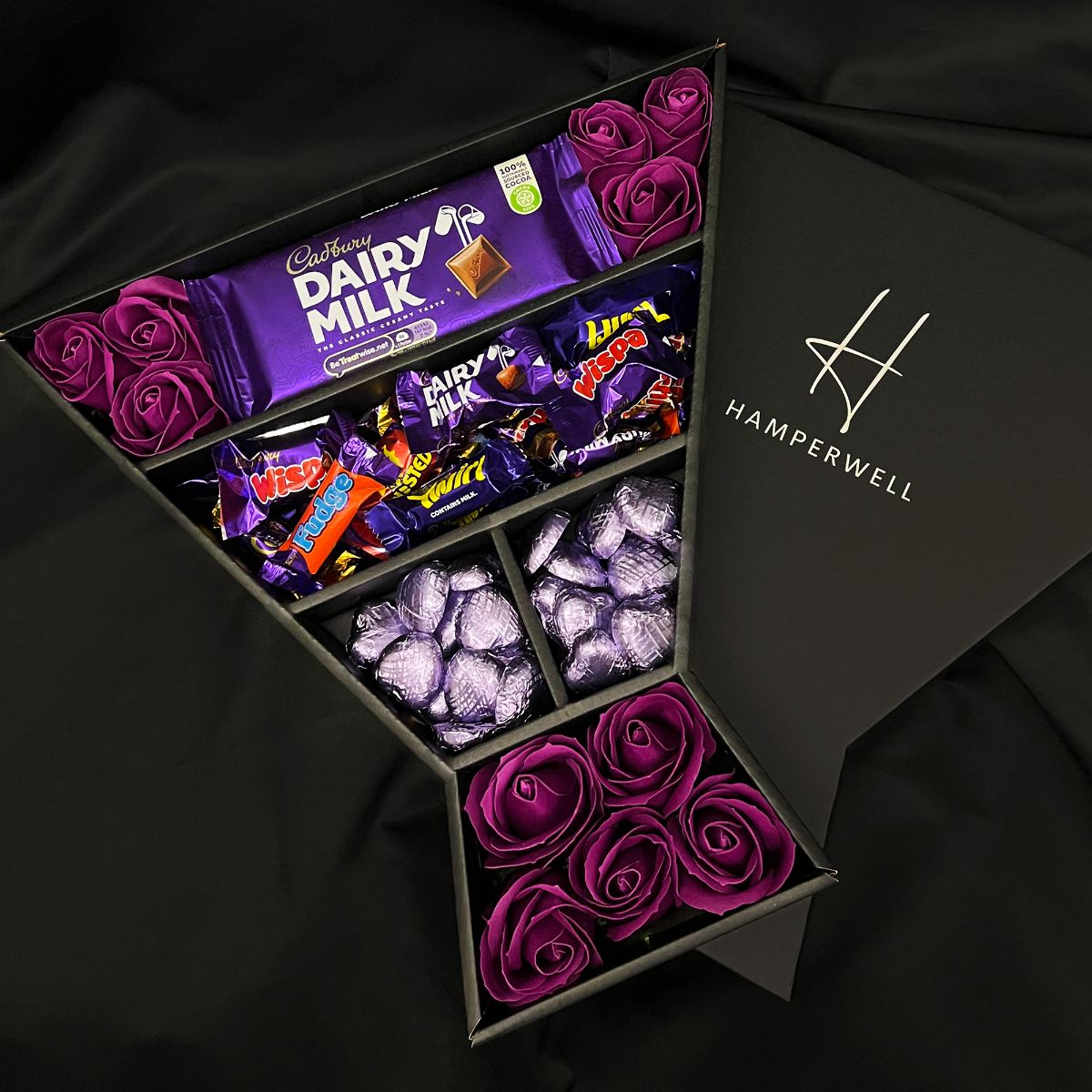 Cadbury Heroes Signature Chocolate Bouquet With Purple Roses | HamperWell
