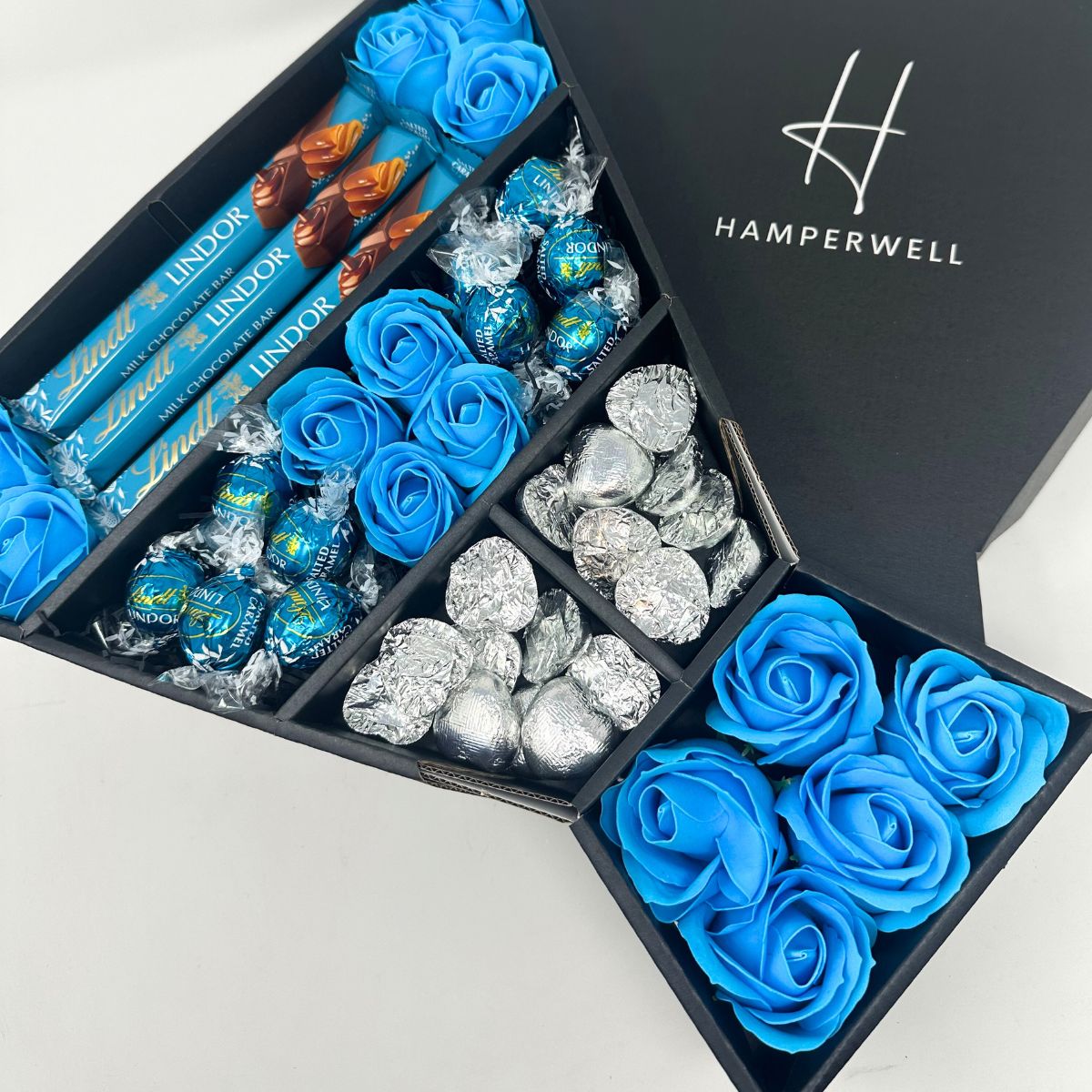 Lindt Lindor Signature Chocolate Bouquet With Blue Roses – HamperWell